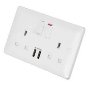 MK Base 13A DP 2 Gang Switched Socket with Twin USB Outlets White ...