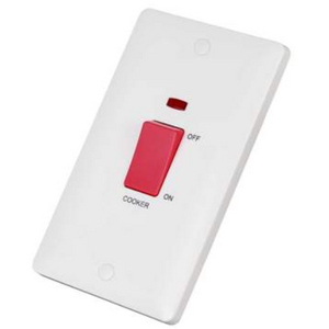 MK Base 45A DP 2 Gang Vertical Switch with Neon marked Cooker White ...